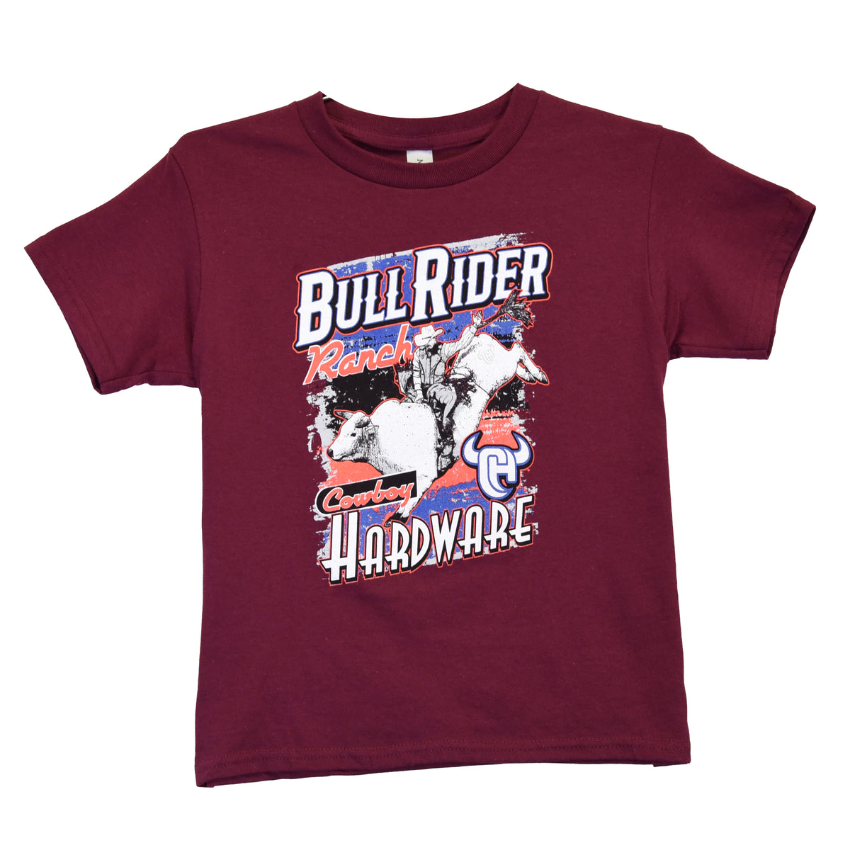 Youth Boy's Cowboy Hardware Maroon "Bull Rider Ranch" Short Sleeve T-S