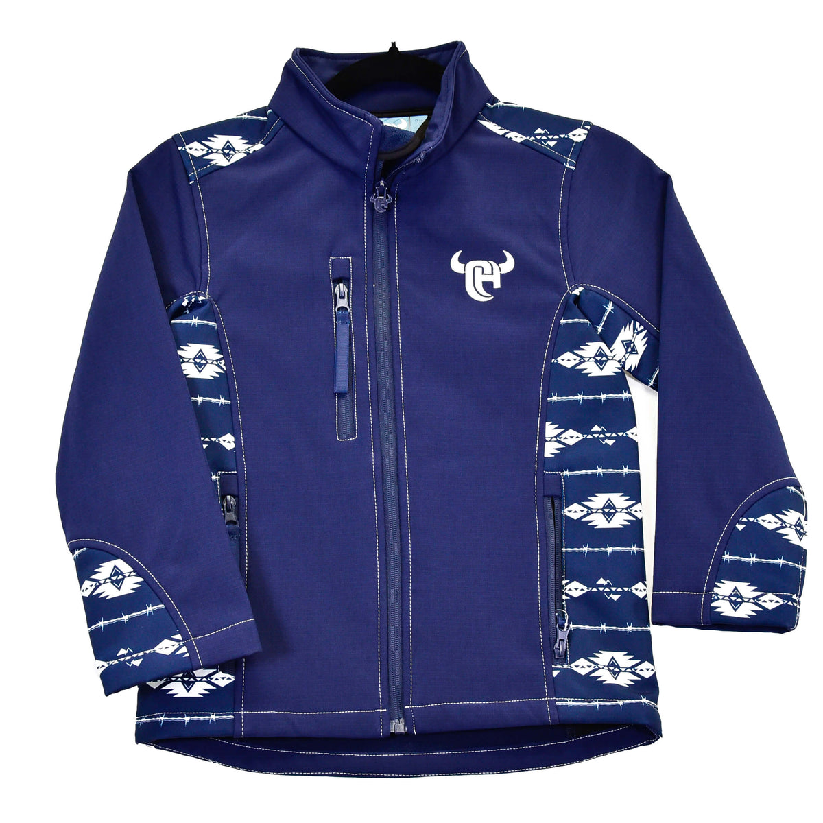 Boy's Cowboy Hardware Tonal Aztec Accent Navy Poly Shell Jacket