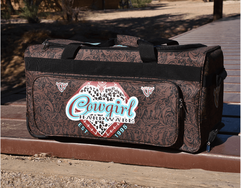 CH Fancy Heart Tooled Leather 3 Wheel Bag