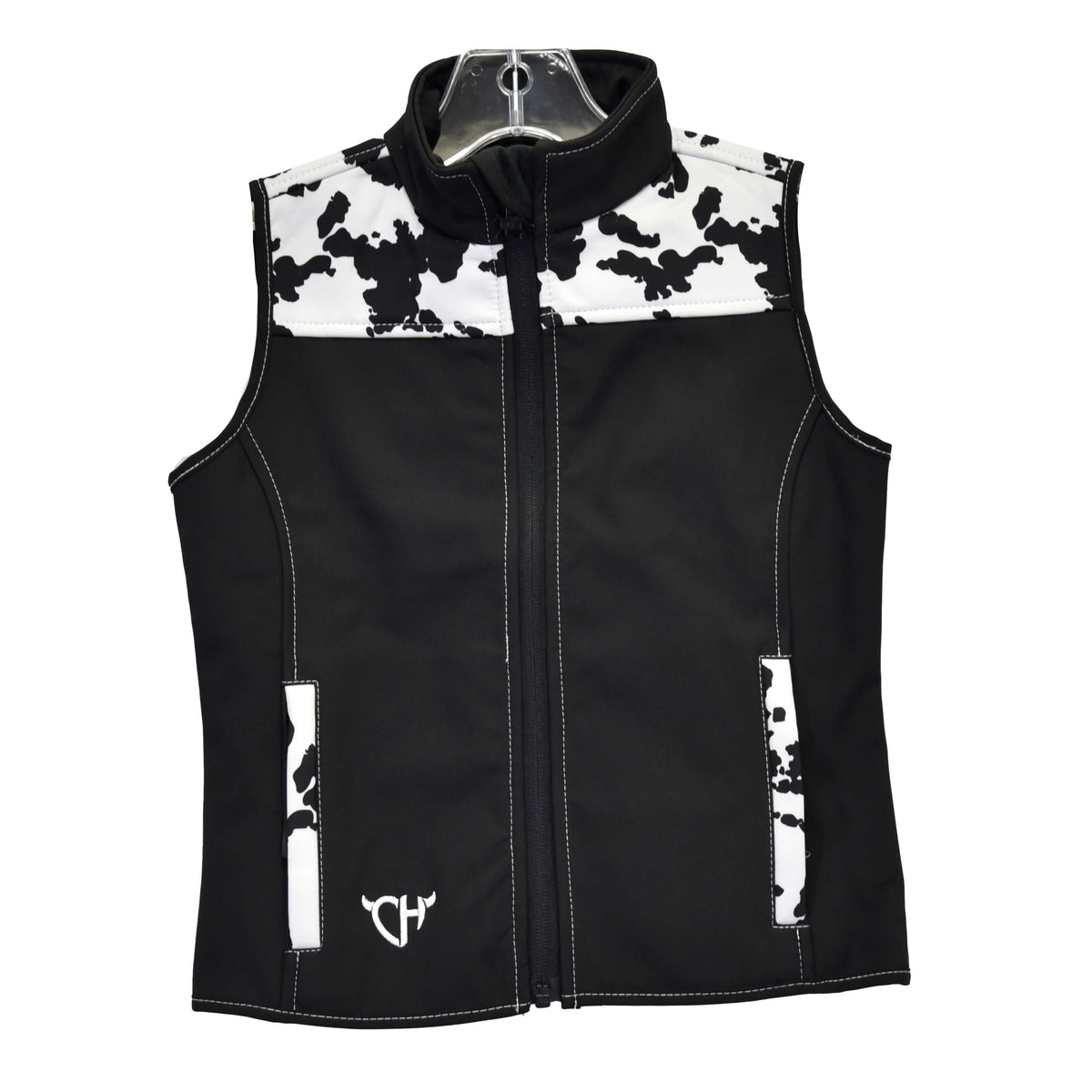 Infant/Toddler Girl's CH Black "Cow Print Yoke" Poly Shell Vest