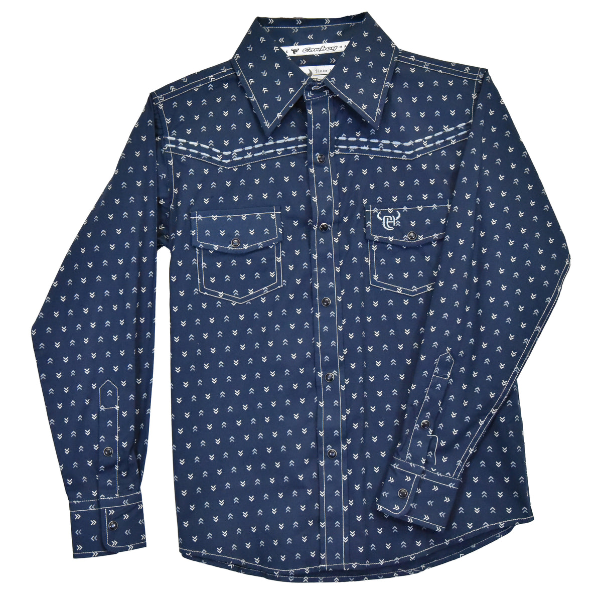 Boy's CH Navy Blue "Muted Chevrons" Long Sleeve Western Shirt